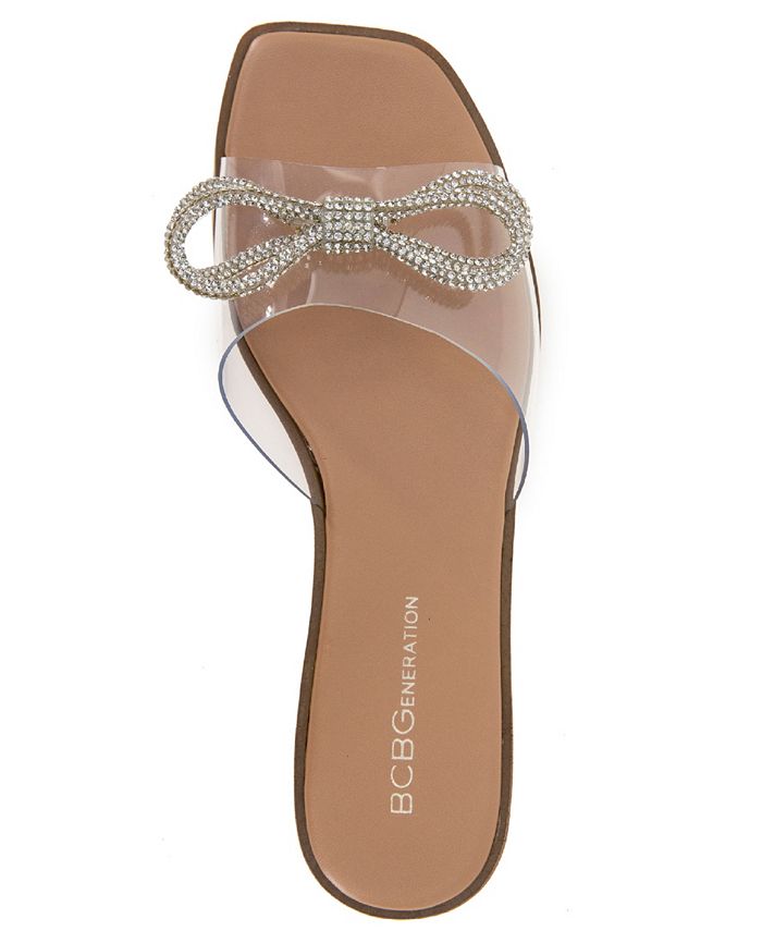 BCBGeneration Women's Laffi Rhinestone Bow Slide Sandals - Macy's