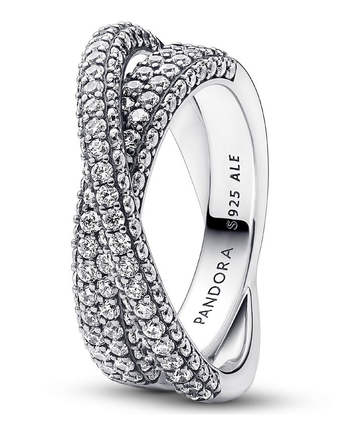 Pandora Timeless Sterling Silver Pave Crossover Dual Band Ring - Macy's