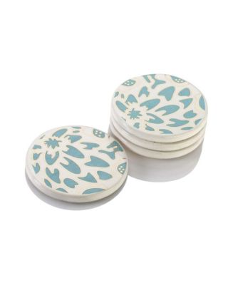 Aqua & Gold Ceramic Round Coaster Set of 4 - Macy's
