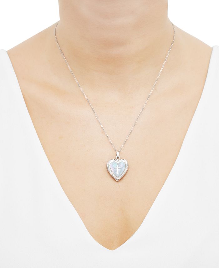 Macy's Mother-of-Pearl Cross Heart Locket 18" Pendant Necklace in ...
