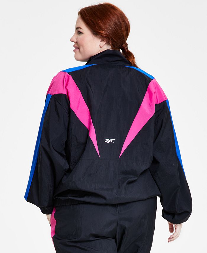 Reebok Plus Size Zip-Front Long-Sleeve Colorblocked Jacket - Macy's