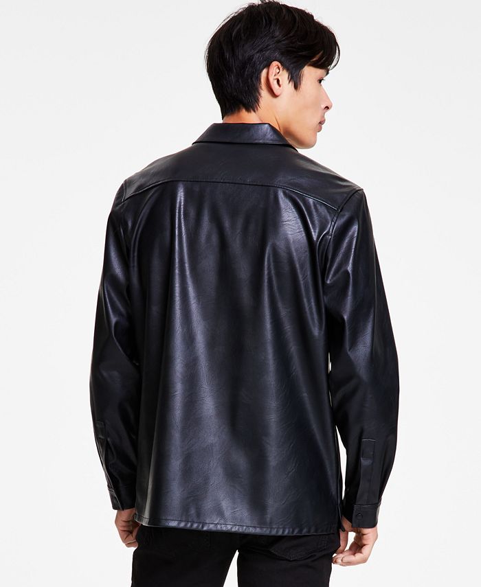 I.N.C. International Concepts Men's Matt Faux-Leather Full-Zip Shirt ...