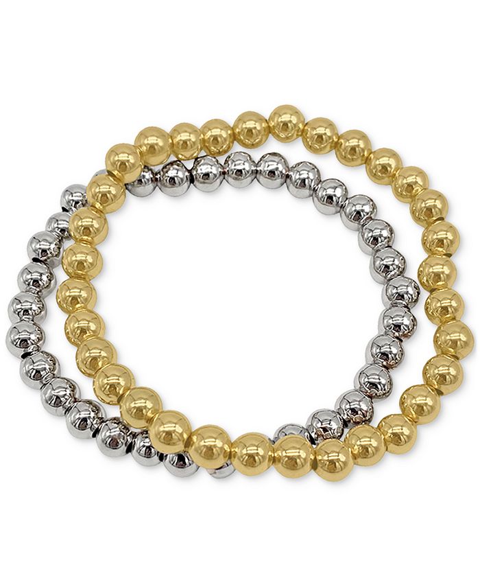 ADORNIA Two-Tone 2-Pc. Set Beaded Ball Bracelets - Macy's