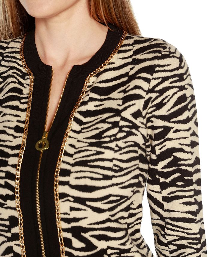 Belldini Black Label Women's Zebra Jacquard Sweater Jacket - Macy's