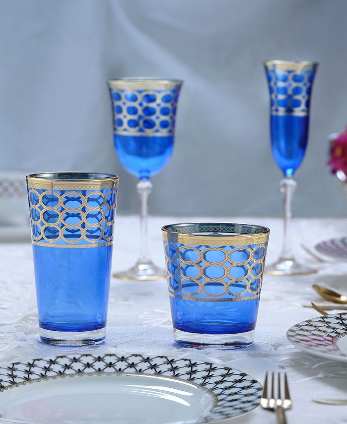 Lorren Home Trends Cobalt Blue High Ball with Gold-Tone Rings, Set of 4 ...
