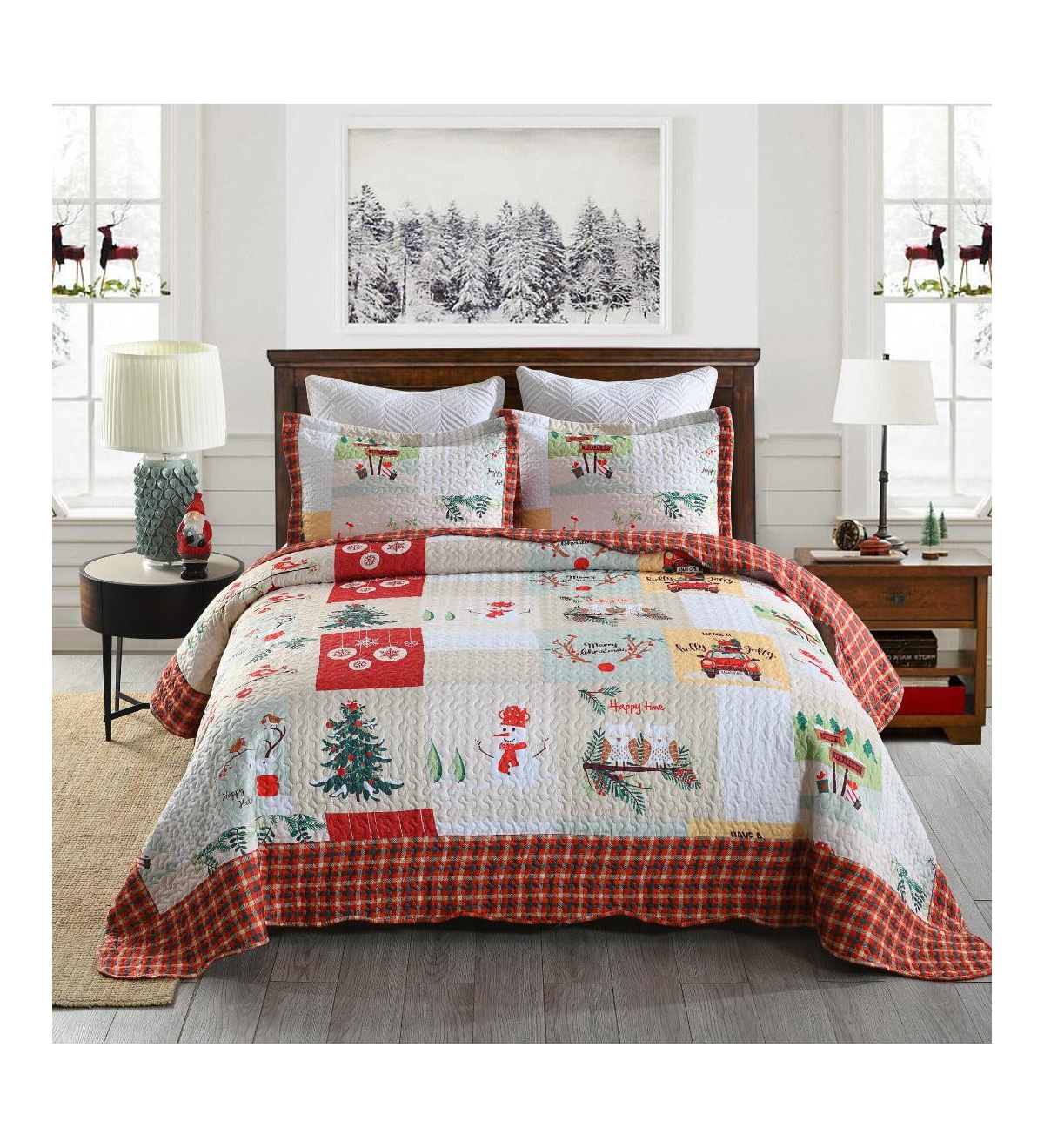 Click here for MarCielo 3 Piece Christmas Quilt Bedspread Set B02... prices