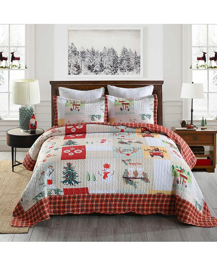MarCielo 3 Piece Christmas Quilt Bedspread Set B022 - Queen - Macy's