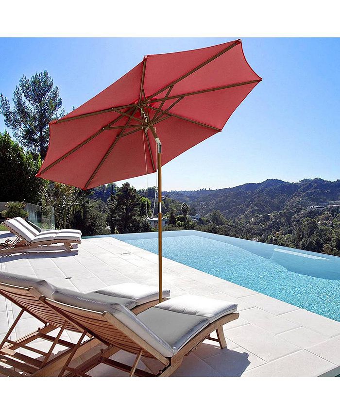 Yescom 9ft Wooden Patio Umbrella 8 Ribs Outdoor Garden Parasol Beach ...