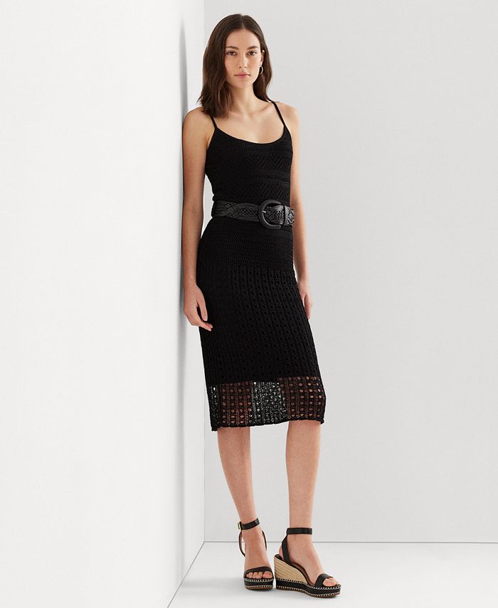 Lauren Ralph Lauren Women's Pointelle-Knit Linen-Blend Dress - Macy's