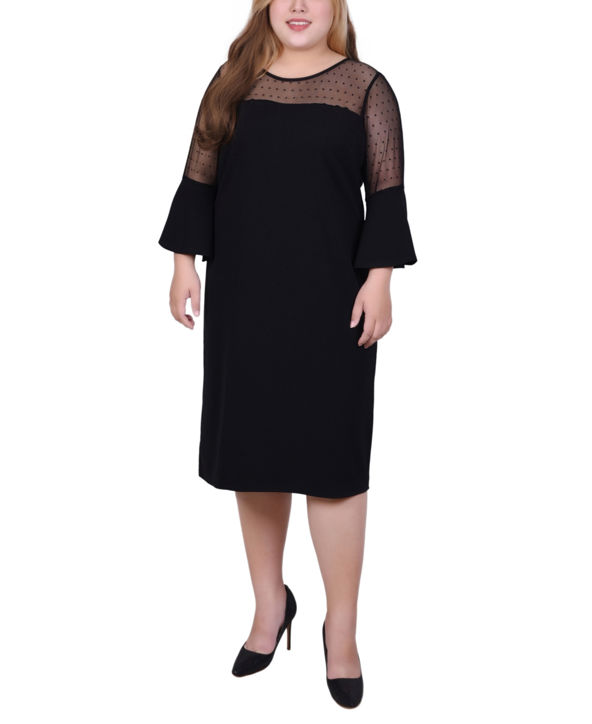 Click here for Ny Collection Plus Size Illusion Neck Scuba Dress... prices