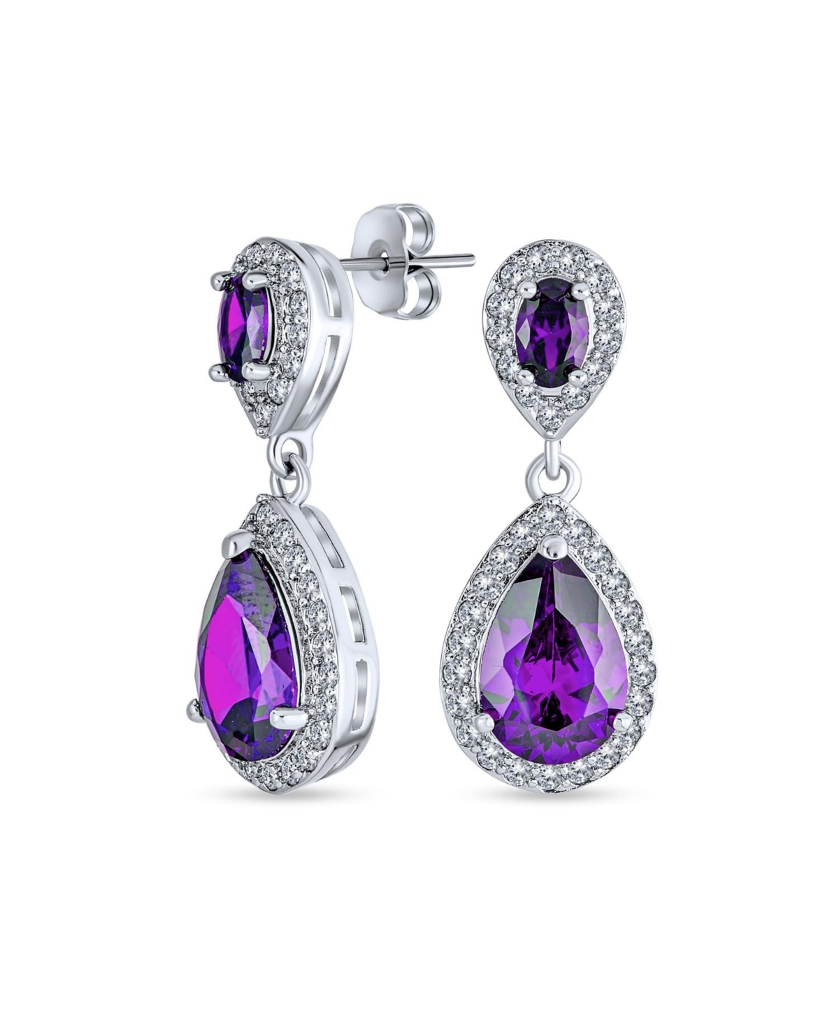 Click here for Bling Jewelry Fashion Purple Cz Halo Teardrop Drop... prices