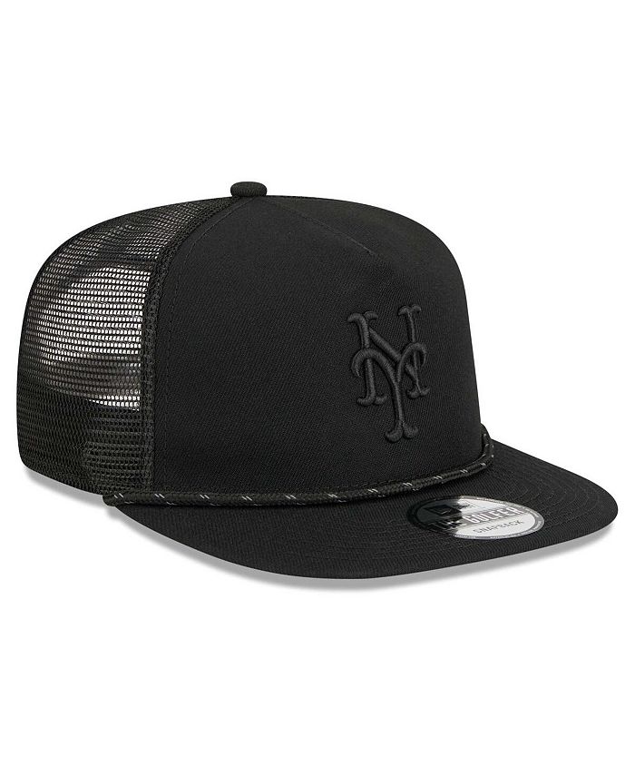 New Era Men's New York Mets Black on Black Meshback Golfer Snapback Hat ...