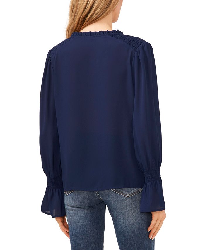 CeCe Women's Long-Sleeve Tie-Neck Ruffle Blouse - Macy's