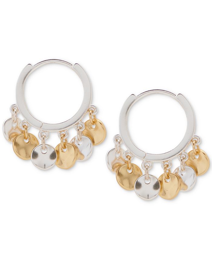 Lucky Brand Two-Tone Movement Disc Charm Hoop Earrings, 3/4" - Macy's