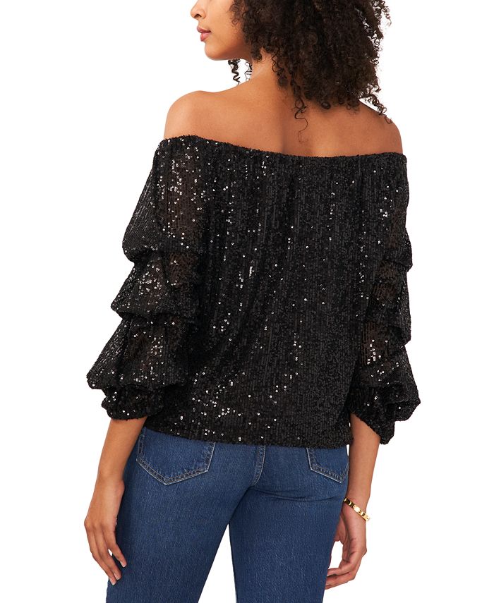 Vince Camuto Women's Off-the-Shoulder Sequined Blouse - Macy's