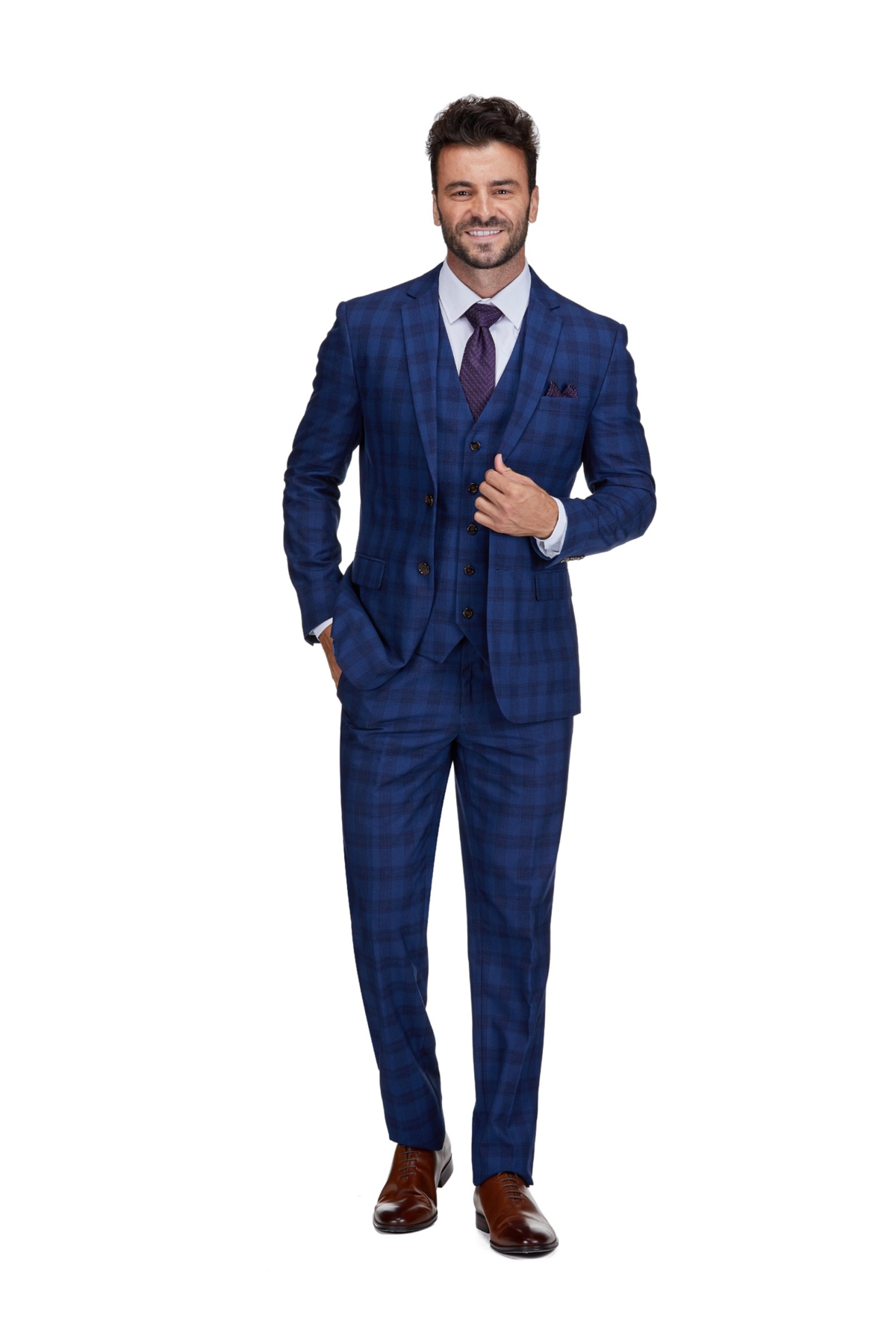 Click here for Gino Vitale Mens 3-Piece Slim Fit Check Suit - Blu... prices