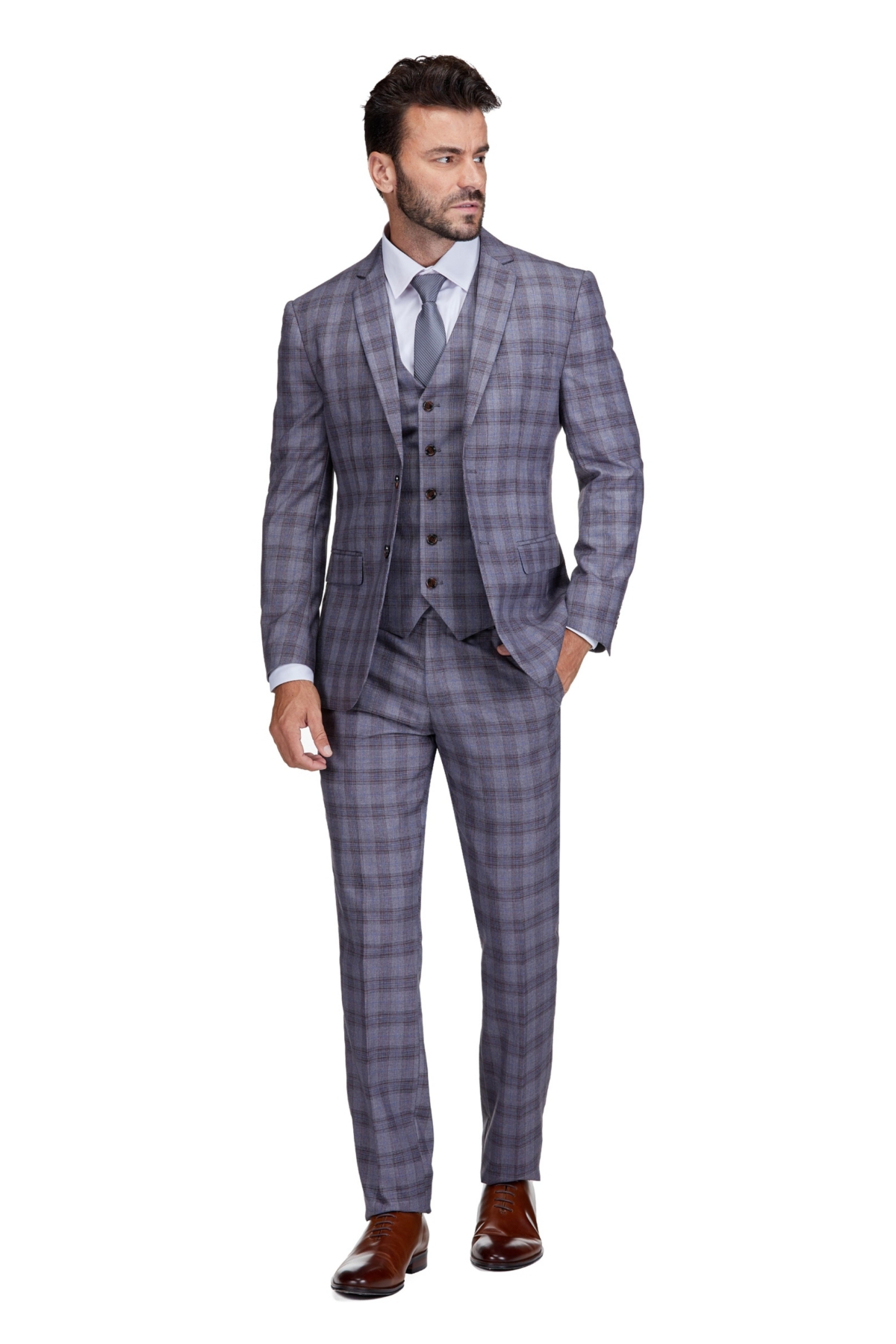 Gino Vitale Mens 3-Piece Slim Fit Check Suit - Grey