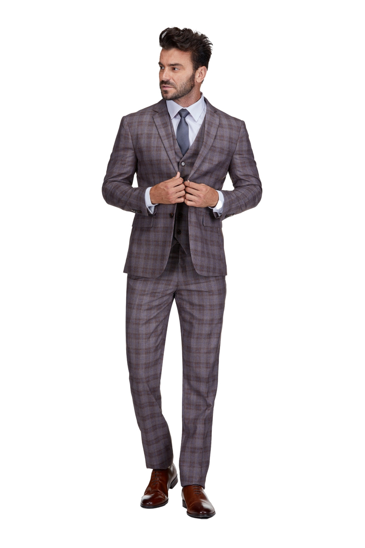 Click here for Gino Vitale Mens 3-Piece Slim Fit Check Suit - Lig... prices
