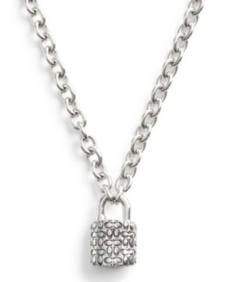 COACH Faux Stone Signature Quilted Padlock Pendant Necklace - Macy's