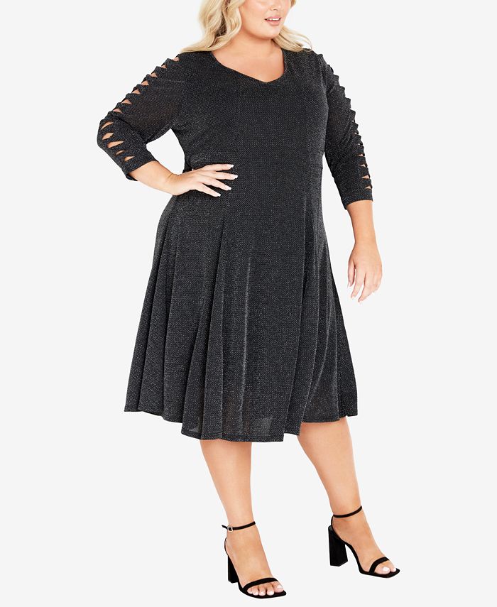 AVENUE Plus Size Glam Sleeve V-neck Dress - Macy's