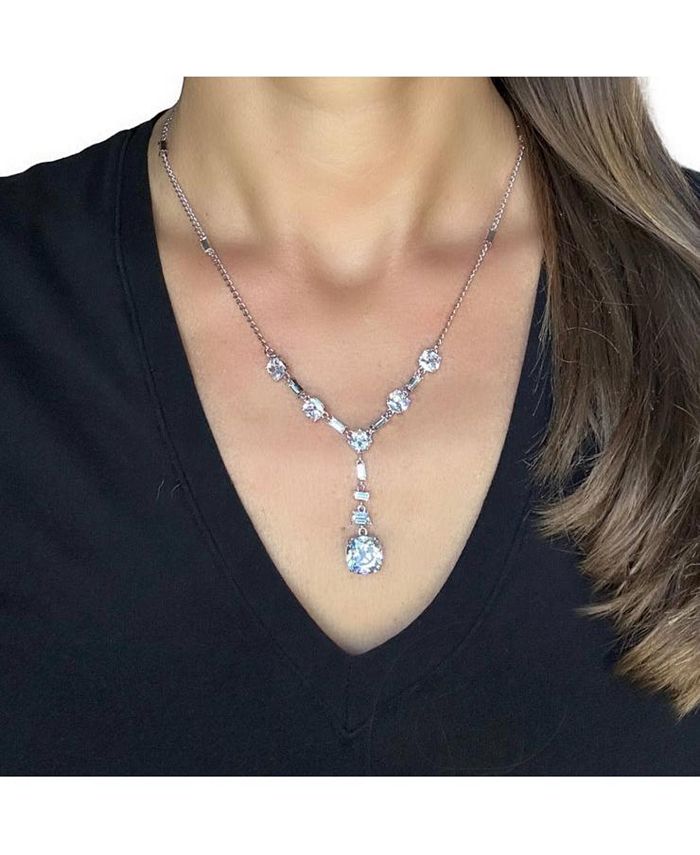 Rivka Friedman Rhodium Cubic Zirconia Y Drop Pendant Necklace - Macy's