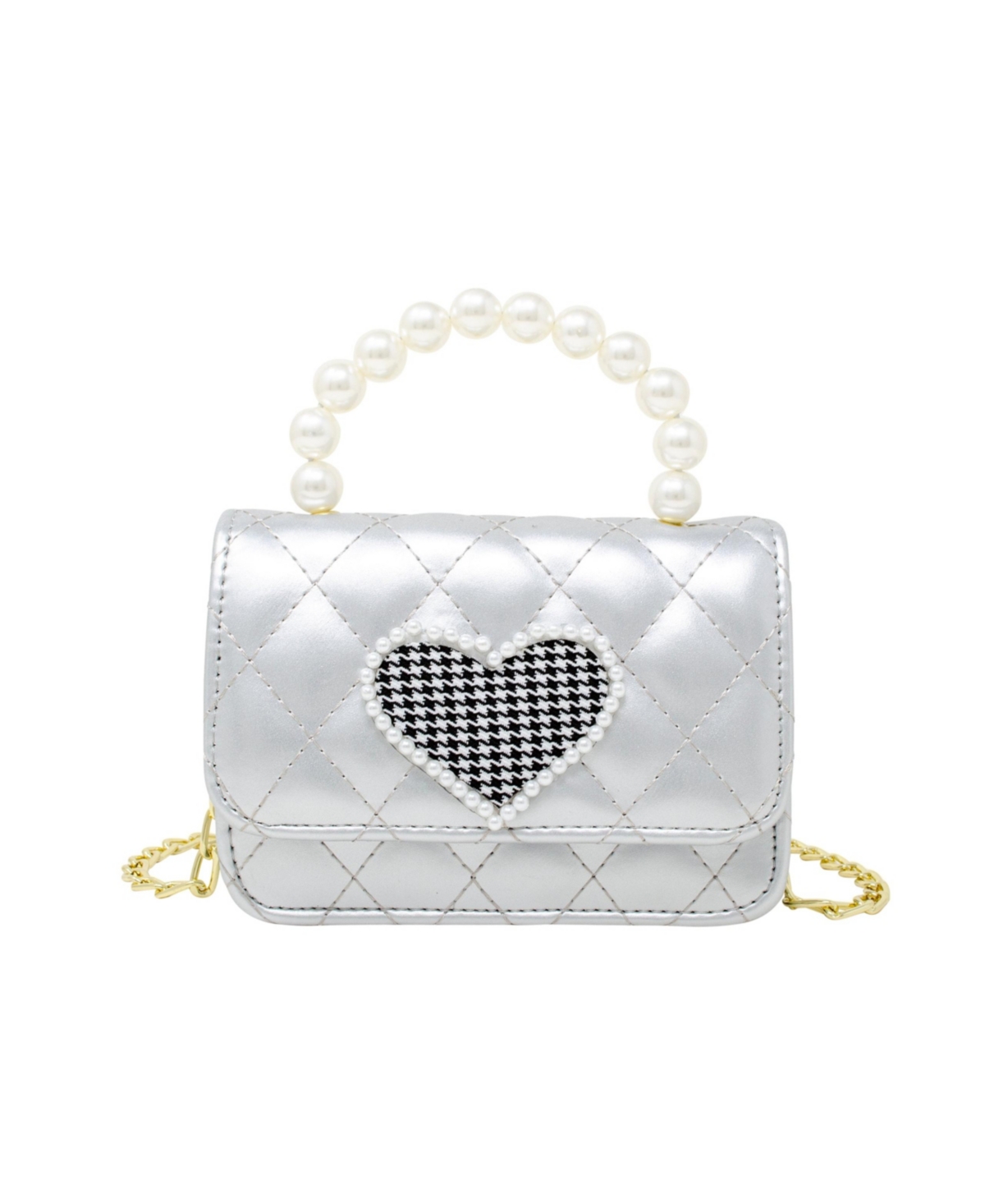 Click here for Girls Silver Quilted Pearl Handle Heart Bag - Silv... prices