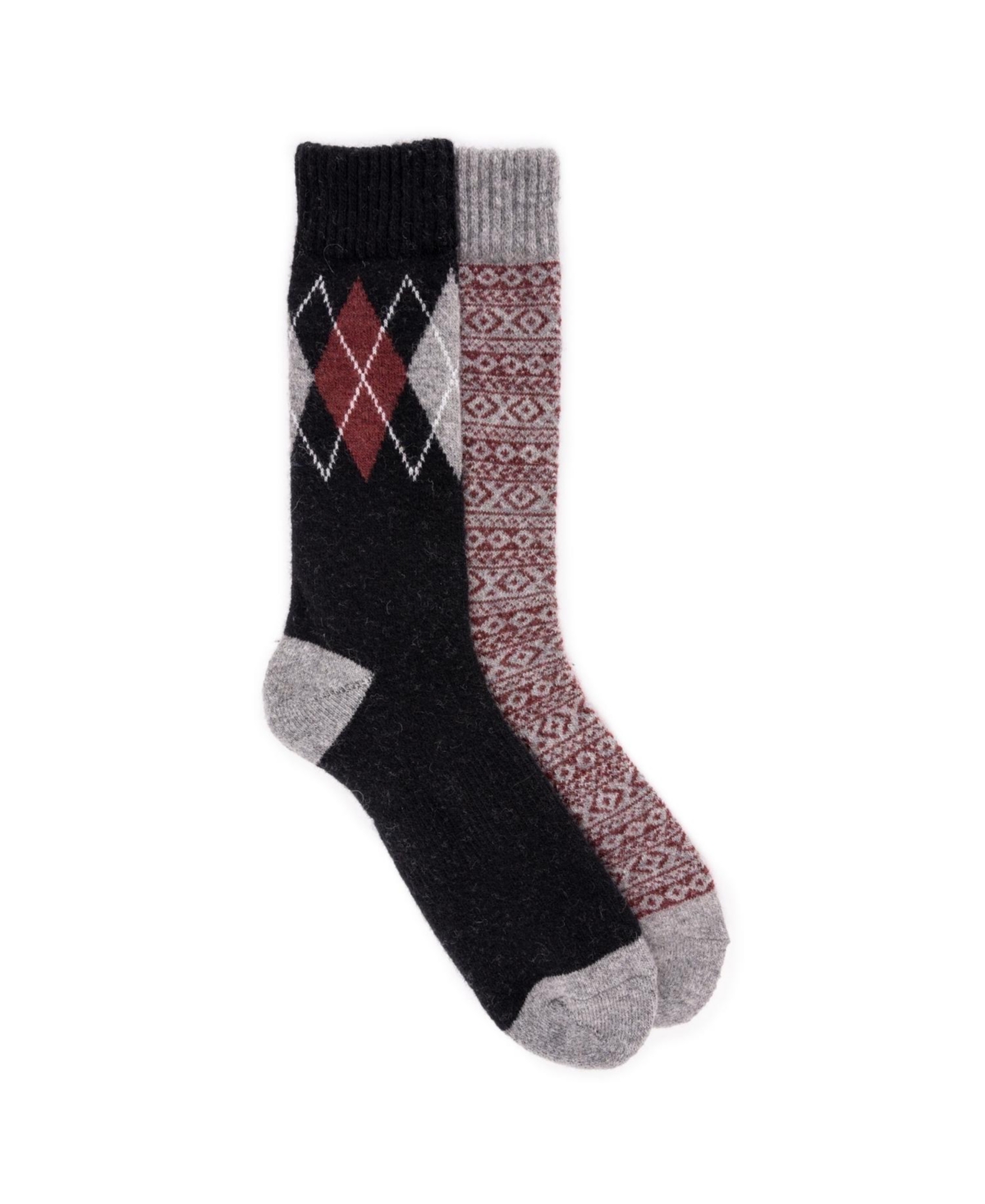 Click here for Muk Luks Mens 2 Pair Pack Wool Socks - Burgundy/bl... prices