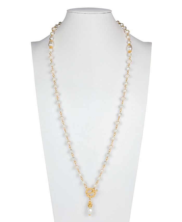 Patricia Nash Gold-Tone Imitation Pearl Beaded 36-1/2" Lariat Necklace ...