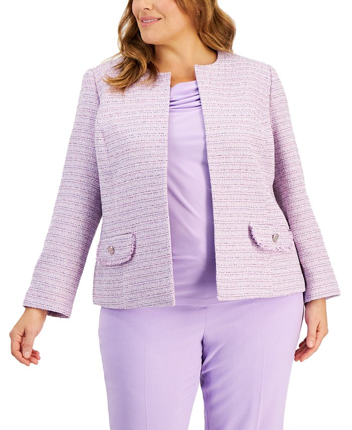Kasper Plus Size Tweed Fringe-Trim Jacket - Macy's