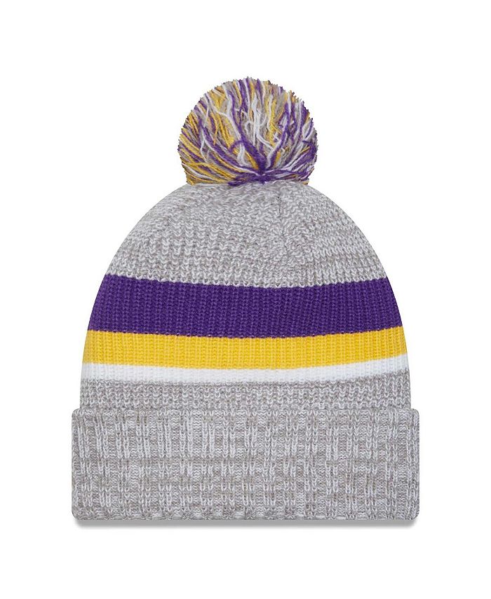 New Era Men's Heather Gray Minnesota Vikings Cuffed Knit Hat with Pom ...