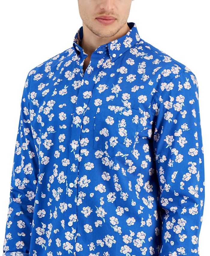 Club Room Mens Vinta Floral Poplin Long Sleeve Button Down Shirt