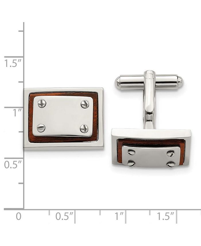 Chisel Stainless Steel Polished Koa Wood Inlay Rectangle Cufflinks - Macy's