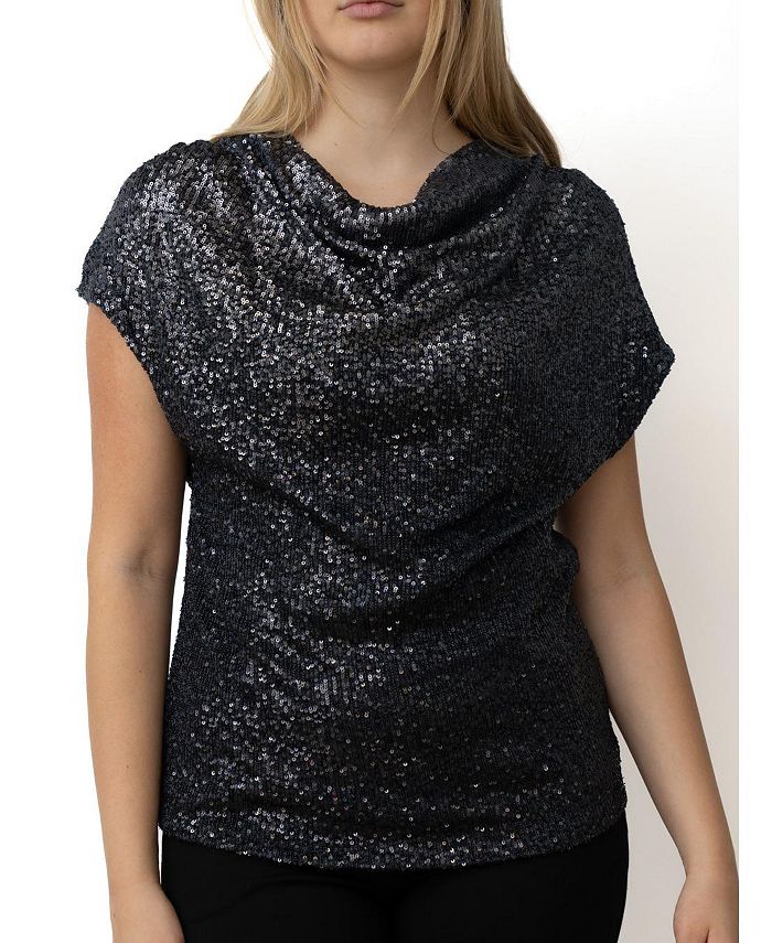 Cable & Gauge Women's Cowl Neck Ombre Sequin T-Shirt - Macy's