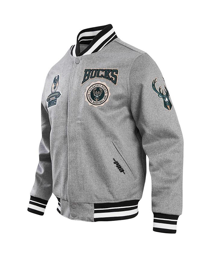 Pro Standard Men's Heather Gray Milwaukee Bucks Crest Emblem Full-Snap ...
