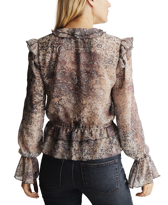 Frye Womens Ruffled Peplum Long Sleeve Blouse Macys