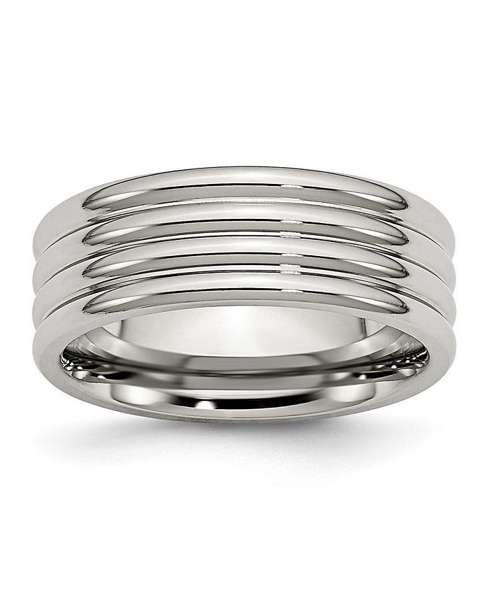 Chisel Stainless Steel Polished 8mm Grooved Band Ring - Macy's