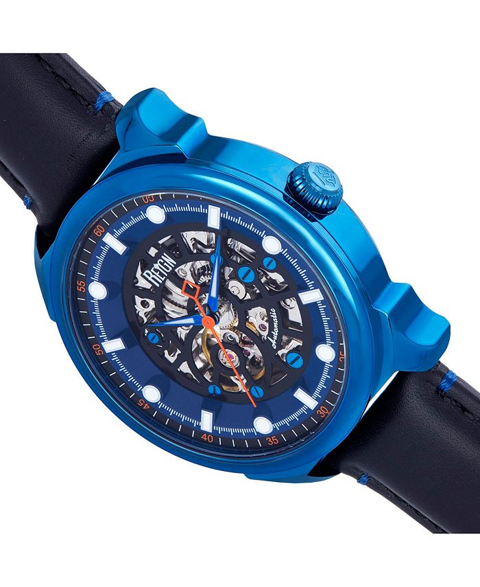 Reign Men Weston Automatic Skeletonized Leather Strap Watch - Blue ...