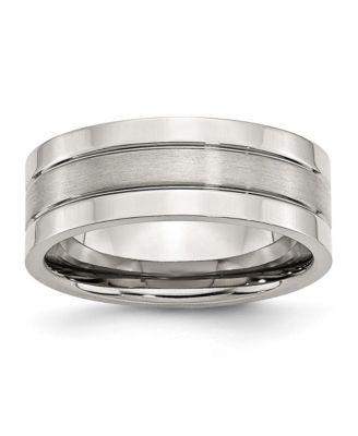Chisel Stainless Steel Polished Satin Center 8mm Grooved Band Ring - Macy's