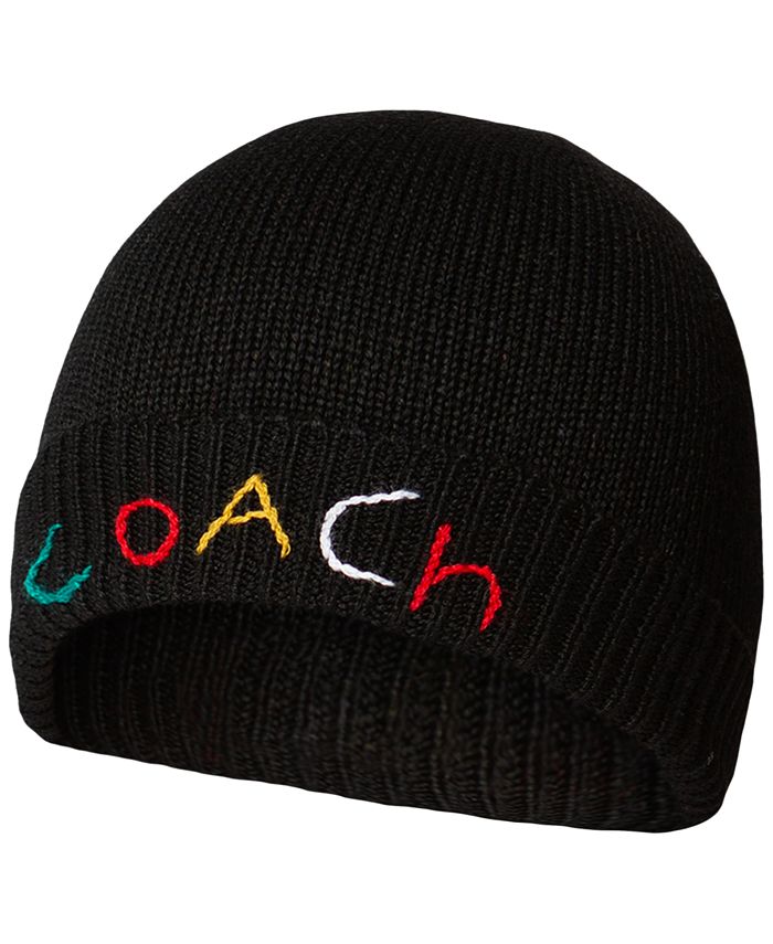 COACH Women's Boxed Embroidered Rib Trim Wool Beanie - Macy's