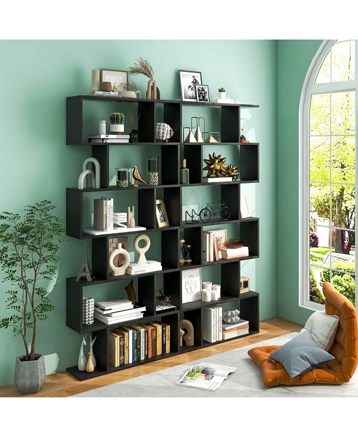 Slickblue 6 Tier S-Shaped Bookshelf Storage Display Bookcase Decor Z ...