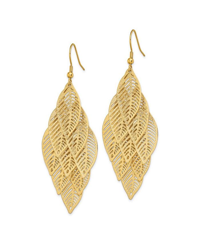 Chisel Stainless Steel Textured Yellow plated Leaves Dangle Earrings ...