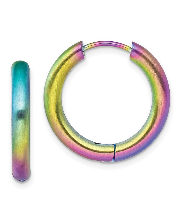Chisel Stainless Steel Brushed Rainbow plated Hinged Hoop Earrings - Macy's