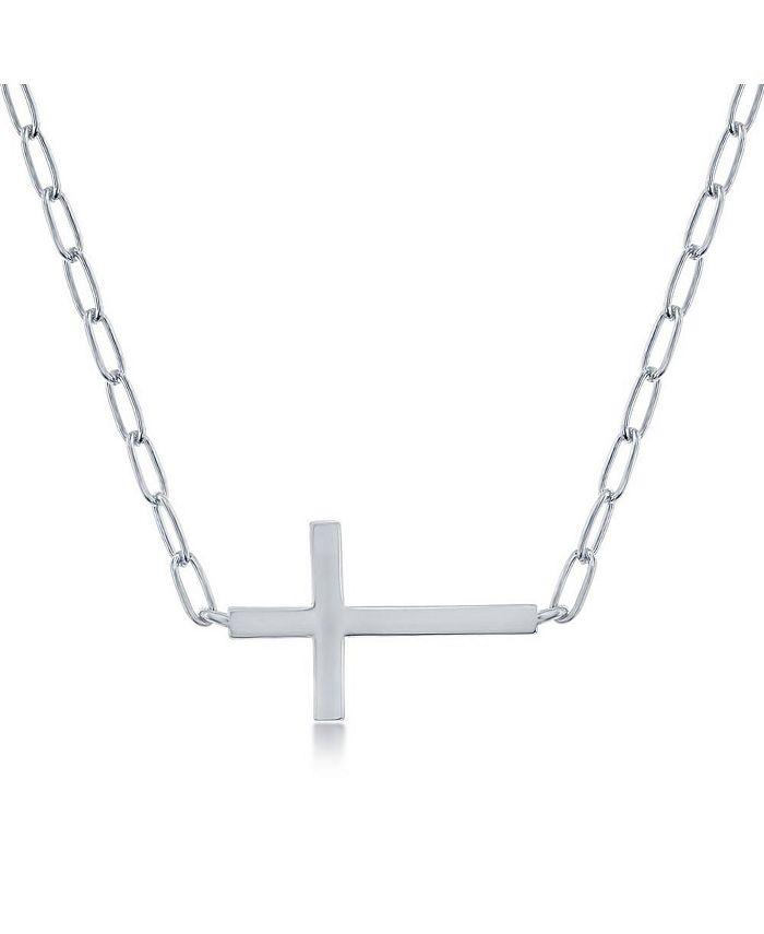 Simona Sterling Silver CZ Sideways Cross Paperclip Necklace - Macy's