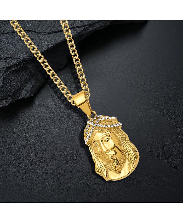 Chisel Yellow IP-plated Crystal Jesus Pendant Curb Chain Necklace - Macy's