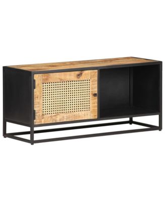 TV Stand 35.4"x11.8"x15.7" Rough Mango Wood and Natural Cane - Macy's