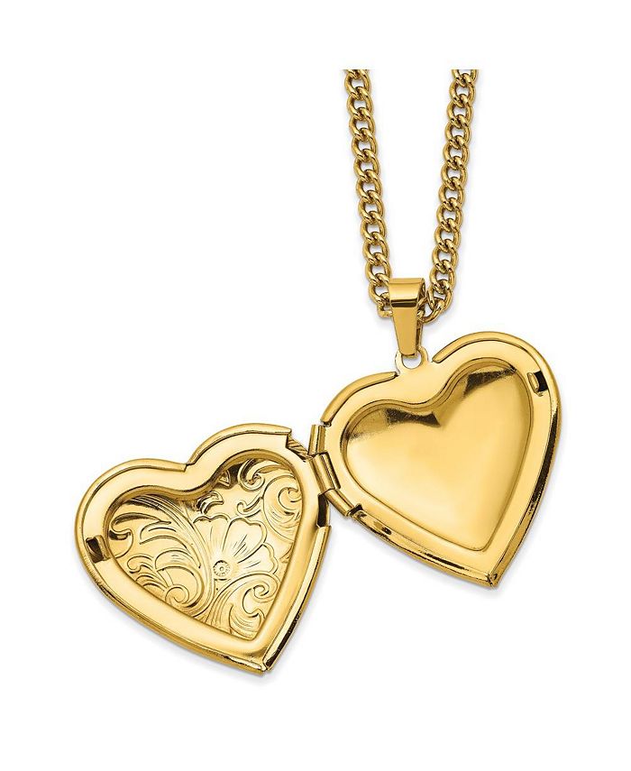 Chisel Polished Yellow IP-plated Heart Locket on a Curb Chain Necklace ...