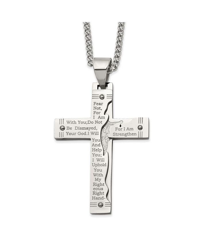 Chisel Etched Isaiah 41:10 Prayer Cross Pendant Curb Chain Necklace ...