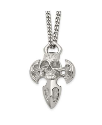 Chisel Polished Cross with Skull Pendant on a Curb Chain Necklace - Macy's