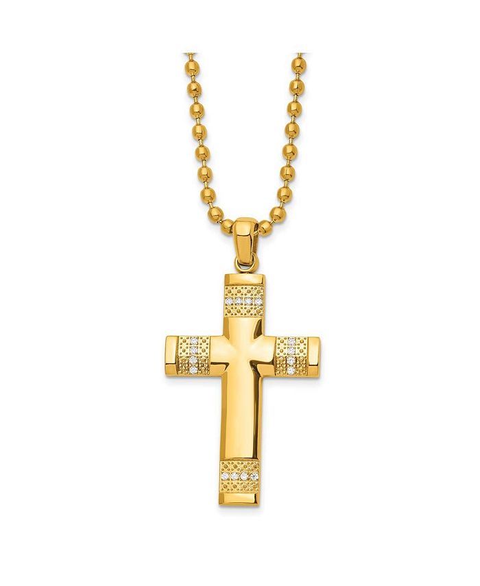 Chisel Yellow IP-plated CZ Cross Pendant Ball Chain Necklace - Macy's