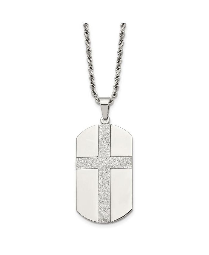 Chisel Polished Laser Cut Cross Dog Tag on a Rope Chain Necklace - Macy's